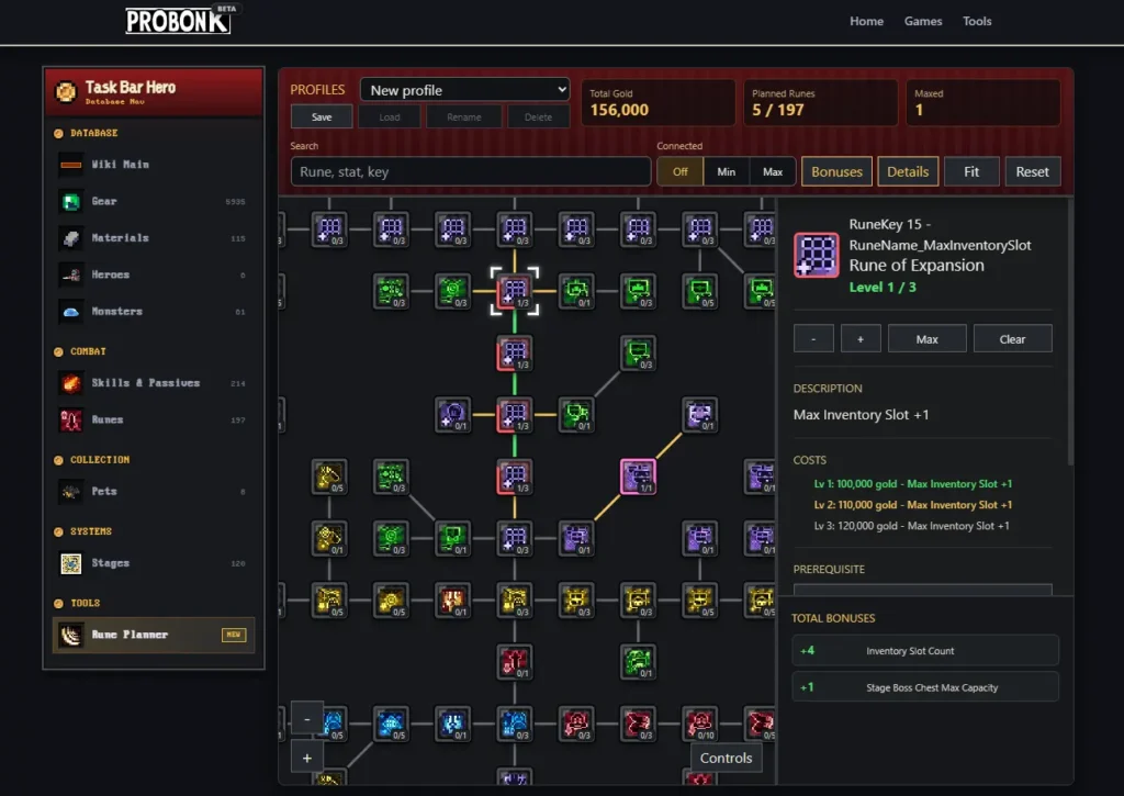 TBH: Task Bar Hero Rune Planner